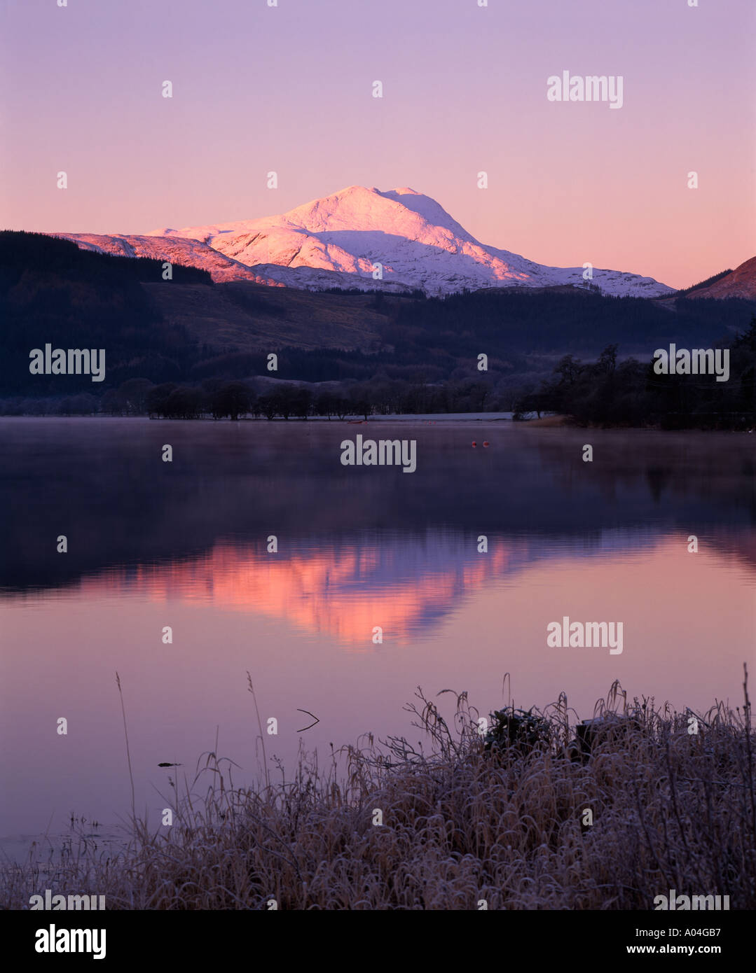 Loch Ard and Ben Lomond at sunrise, the Trossachs, Stirling, Scotland ...