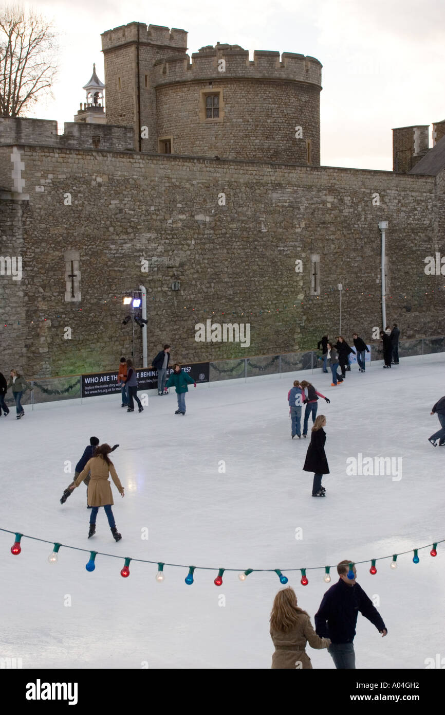 Ice Skating at The Tower of London, during the Christmas period Stock ...