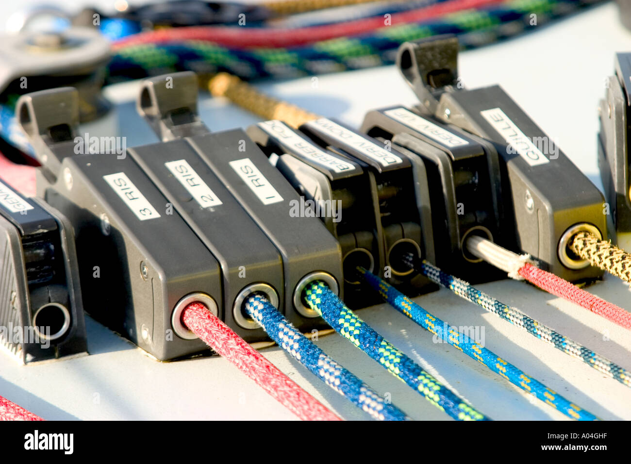 cords on sailing boat on board yacht Stock Photo - Alamy