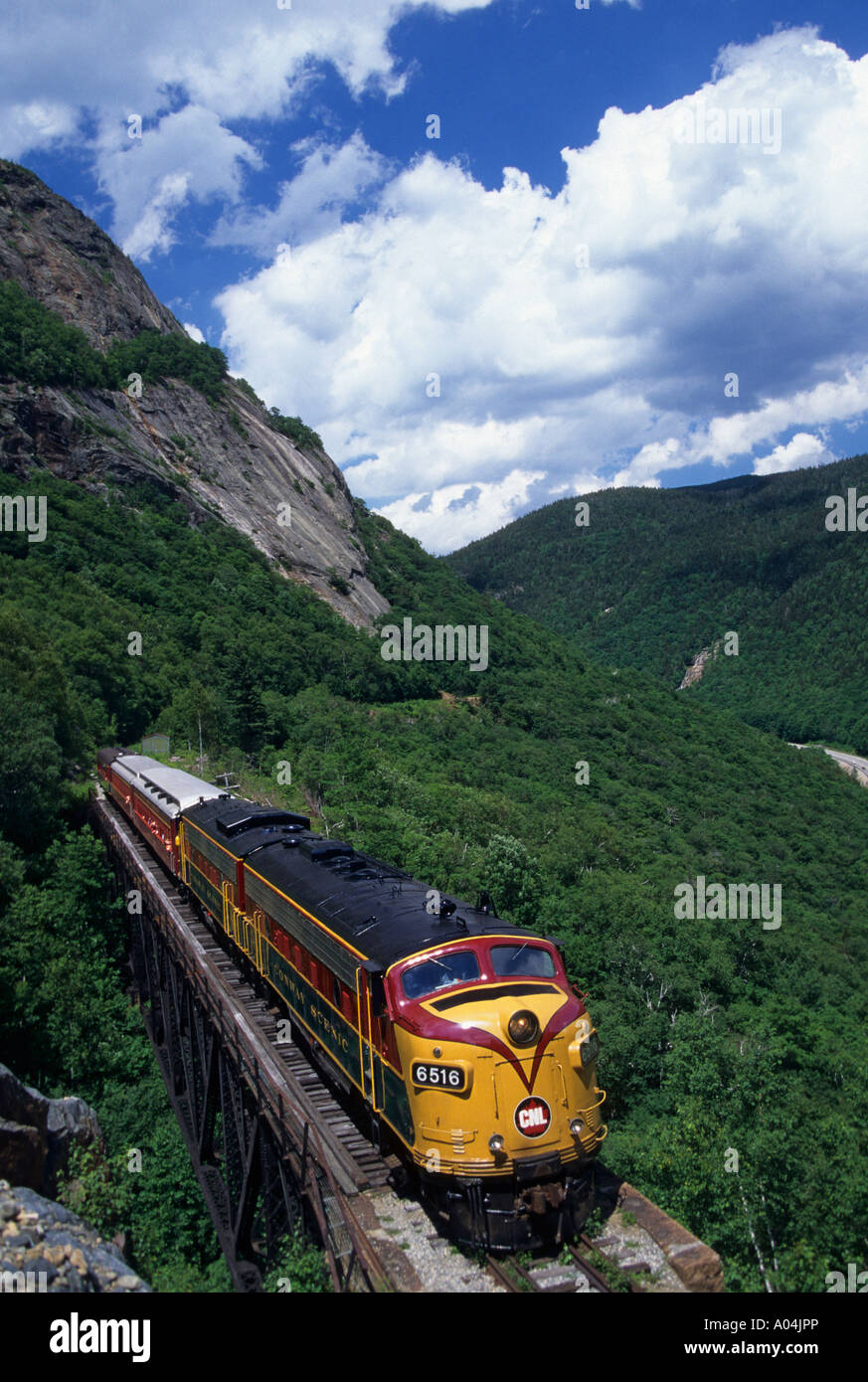 CONWAY SCENIC RAILROAD TRAIN OUT OF NORTH CONWAY, NEW HAMPSHIRE. JULY ...