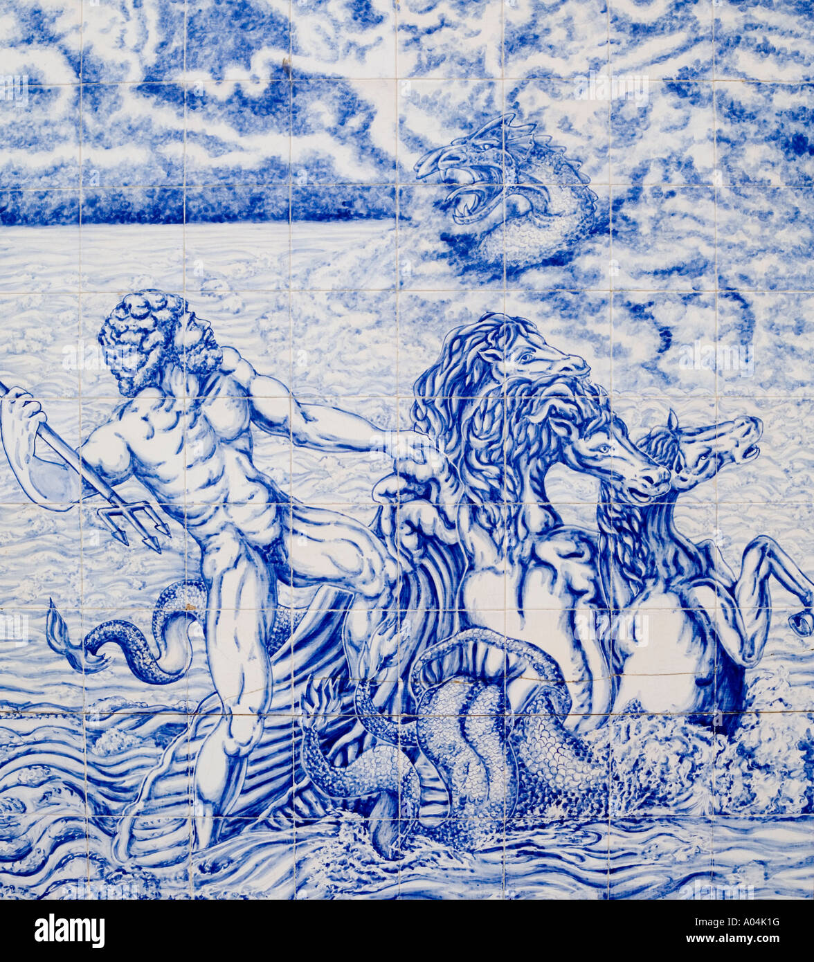 Europa Point Gibraltar Depiction on ceramic tiles of Neptune in his ...