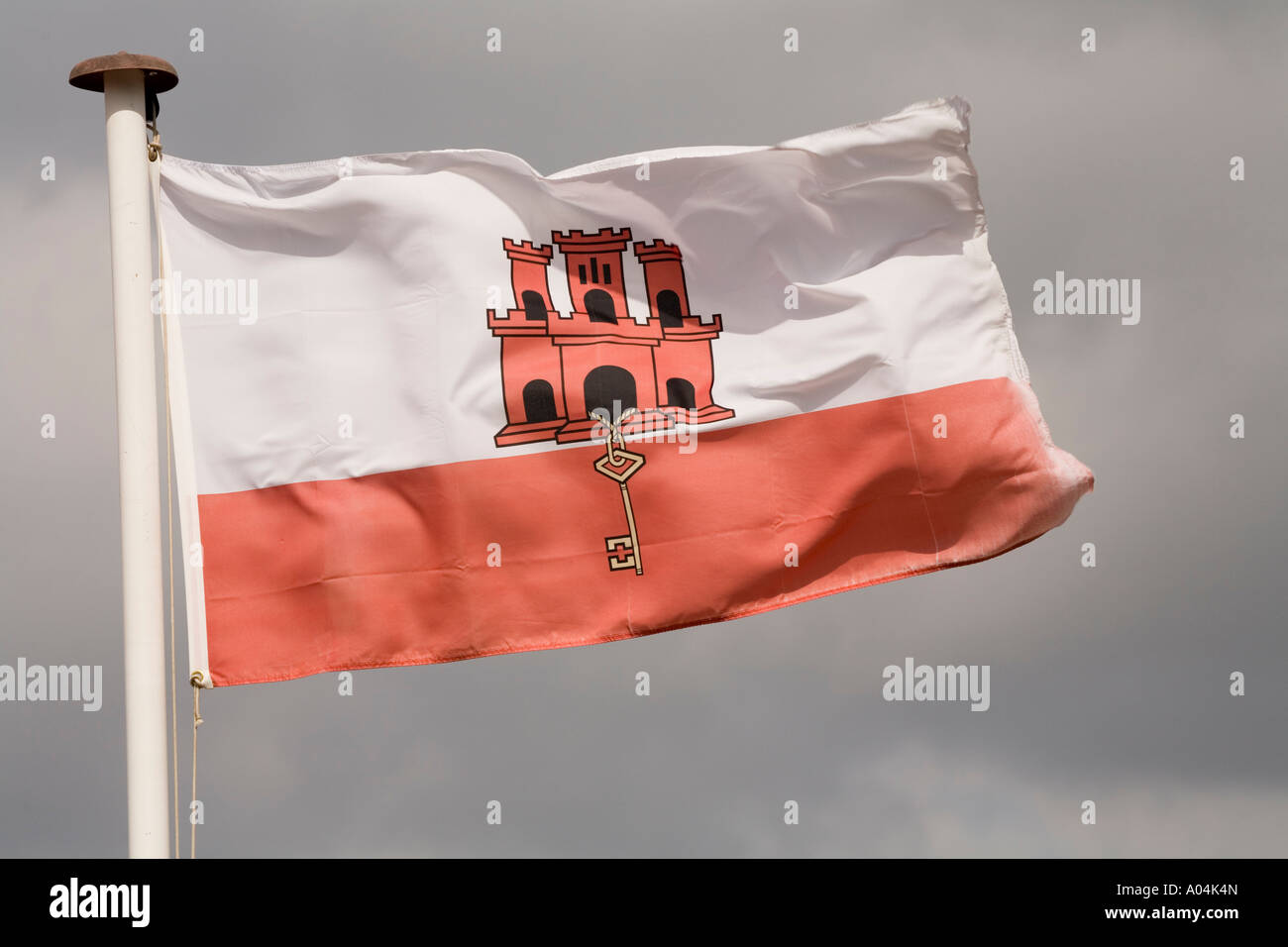 Gibraltar Gibraltarian flag showing castle and key Stock Photo - Alamy