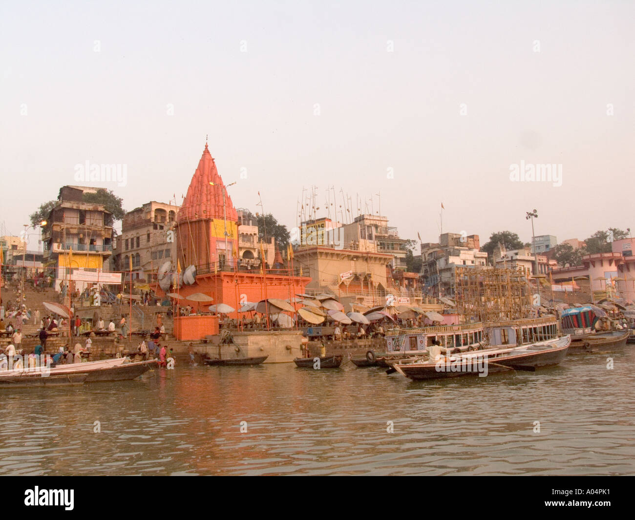 VARANASI UTTAR PRADESH INDIA November View of the historic Ghats ...