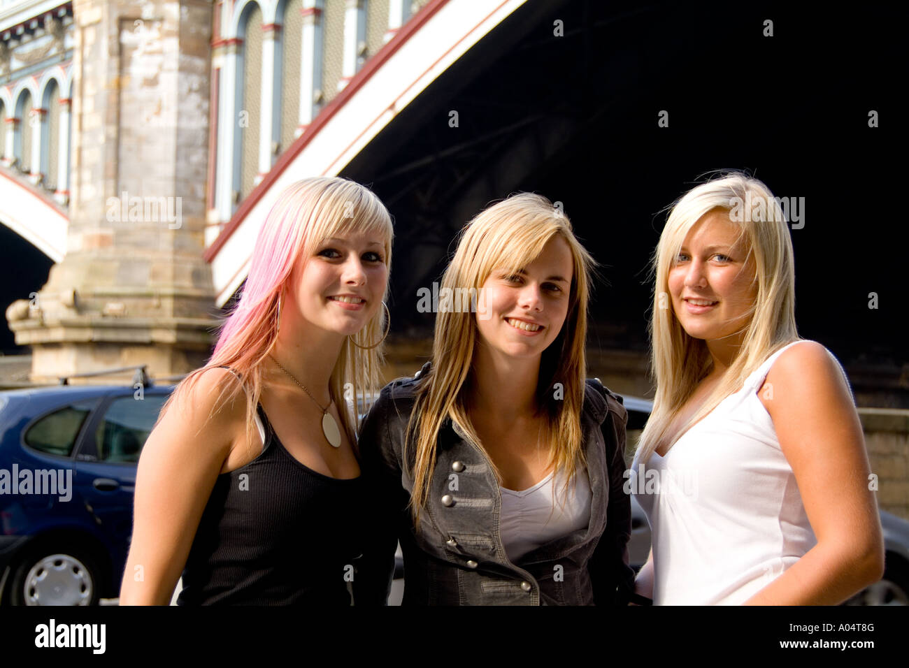 Beautiful modern blonde teenage girls on street in beautiful Edinburgh ...