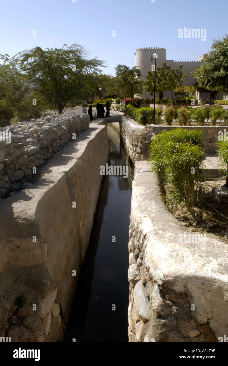 Oman Interior. Village of Falaj Daris. Warm water running from ...