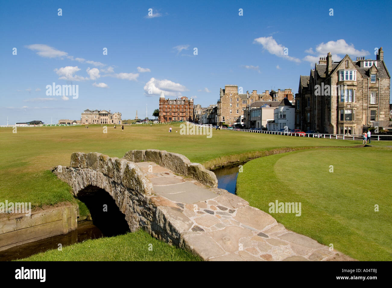 Golfing the special Swilcan Bridge on the 18th hole at the world famous ...