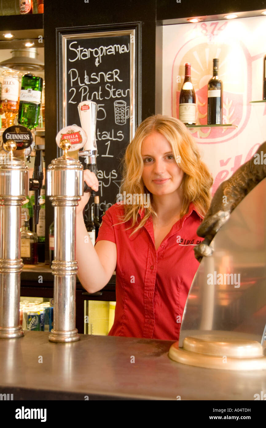 Beautiful barmaid at the PIVO Cafe Pub on Corn Exchange street in ...