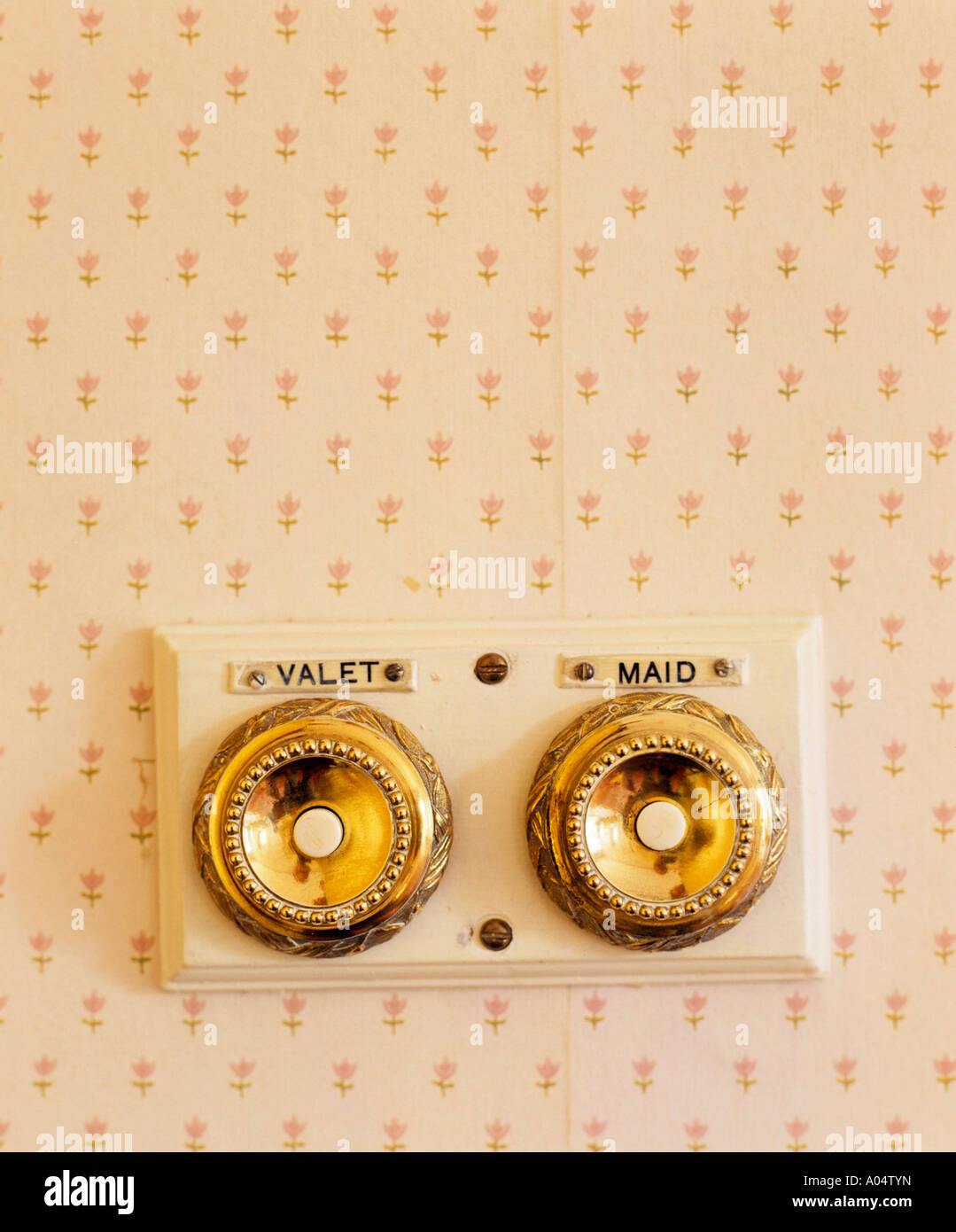 OLD BRASS POLISHED BELL BUTTONS MOUNTED ON WOODEN PLINTH FOR VALET AND ...