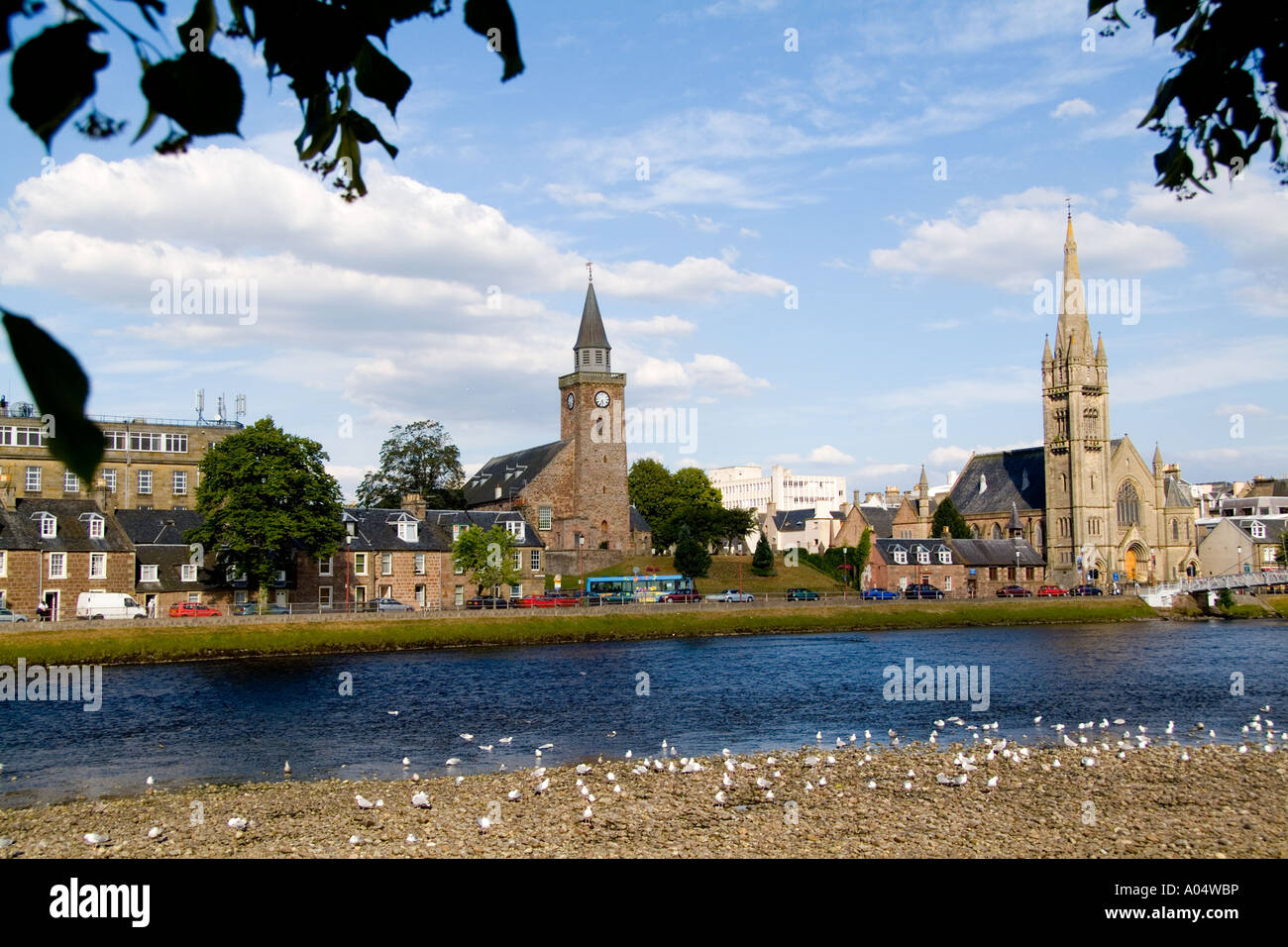 Skyline and river of quaint town of Inverness Scotland in the Highlands ...