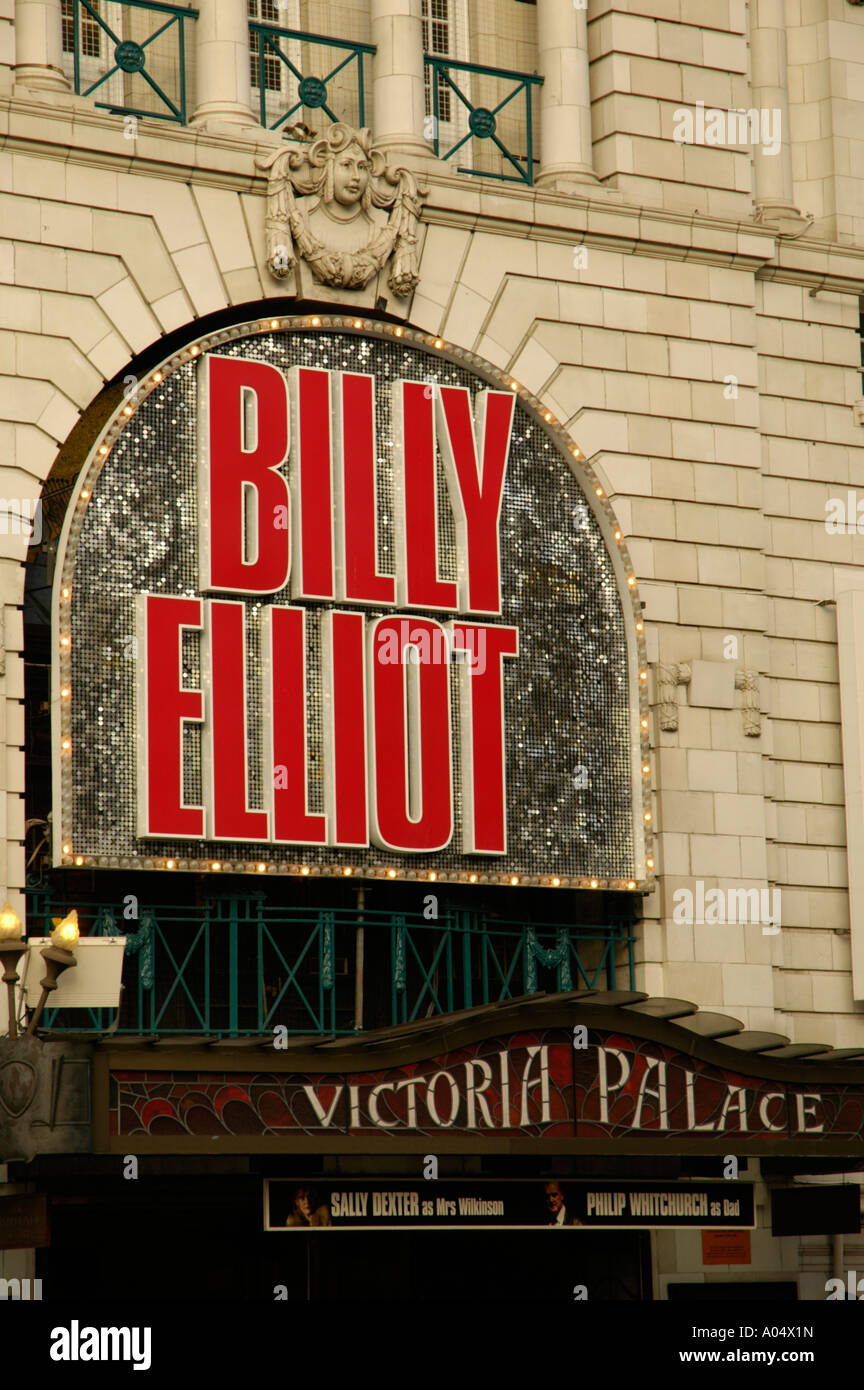 Advertisement for the musical Billy Elliot outside the Victoria Palace Theatre London Stock ...