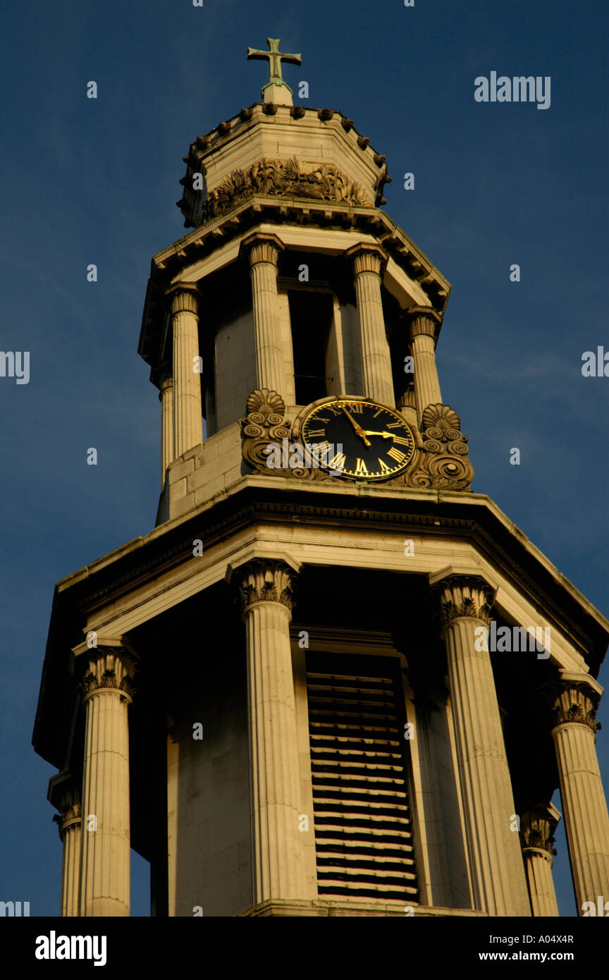 Close up view of St Pancras New Church clock tower Stock Photo - Alamy