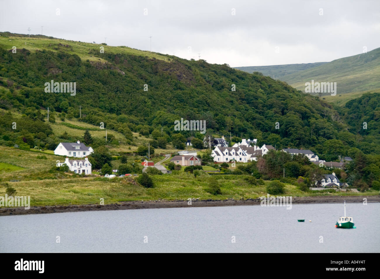 Village of Uig port in Western Highlands in Isle of Skye in Scotland ...