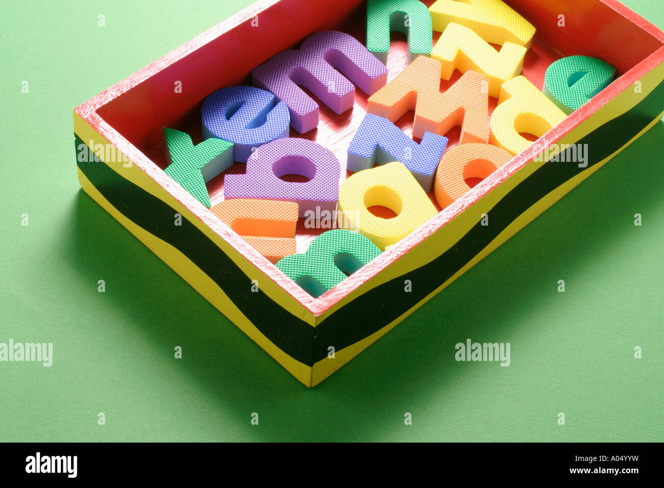 Plastic Alphabets in Wooden Box Stock Photo - Alamy