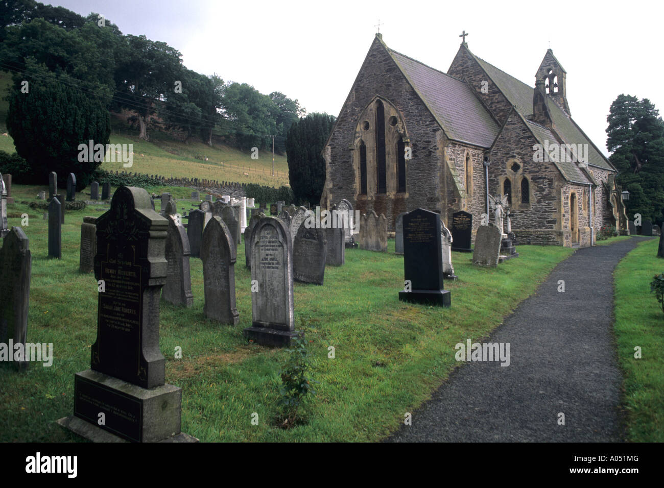 Old traditional Welch church with grave sites called St Thomas Church ...