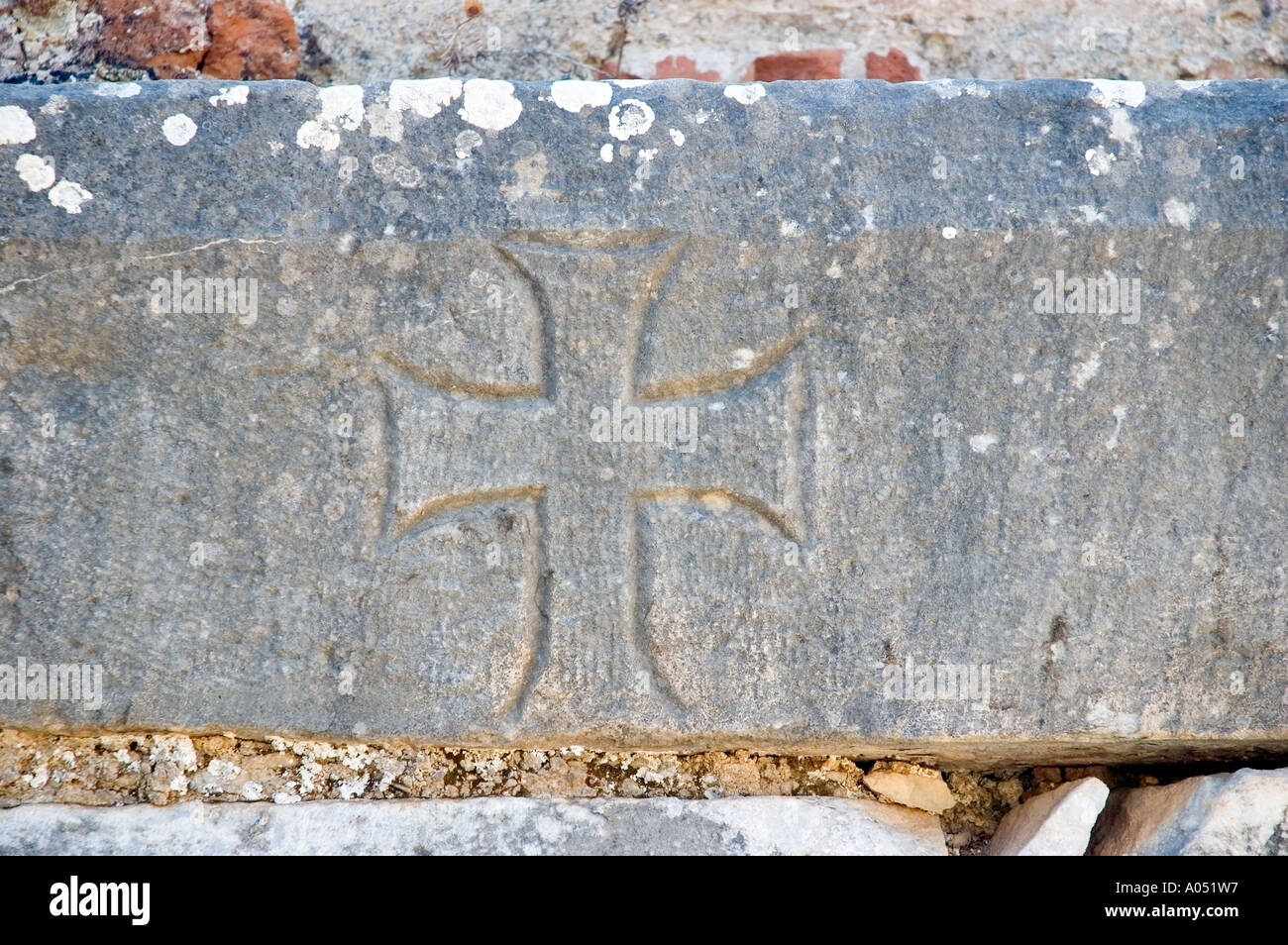 The Christian Cross of Saint John, inscribed in marble, in the city of ...