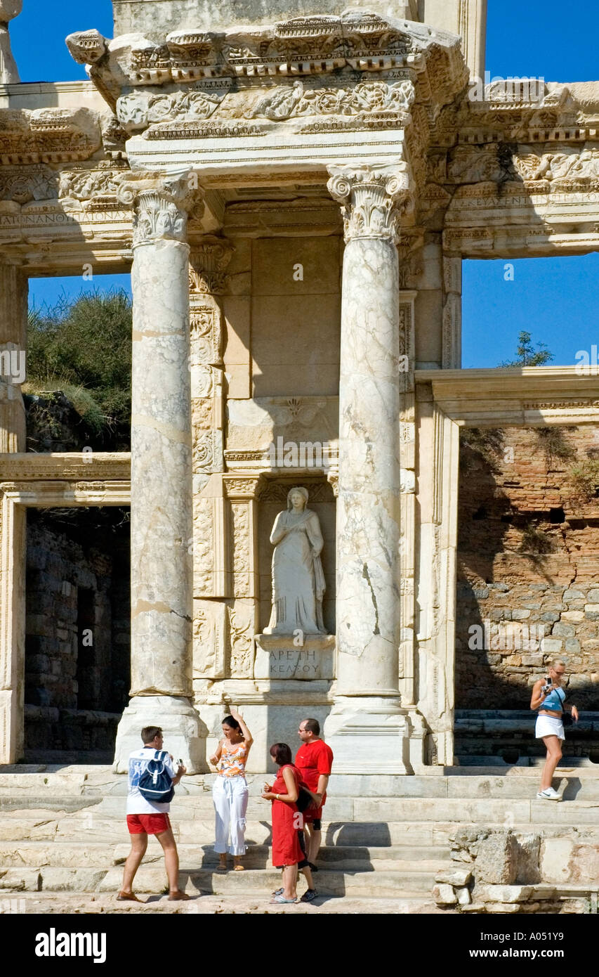 The restored Library of Celsus, Celcus, over run with people, in the ...