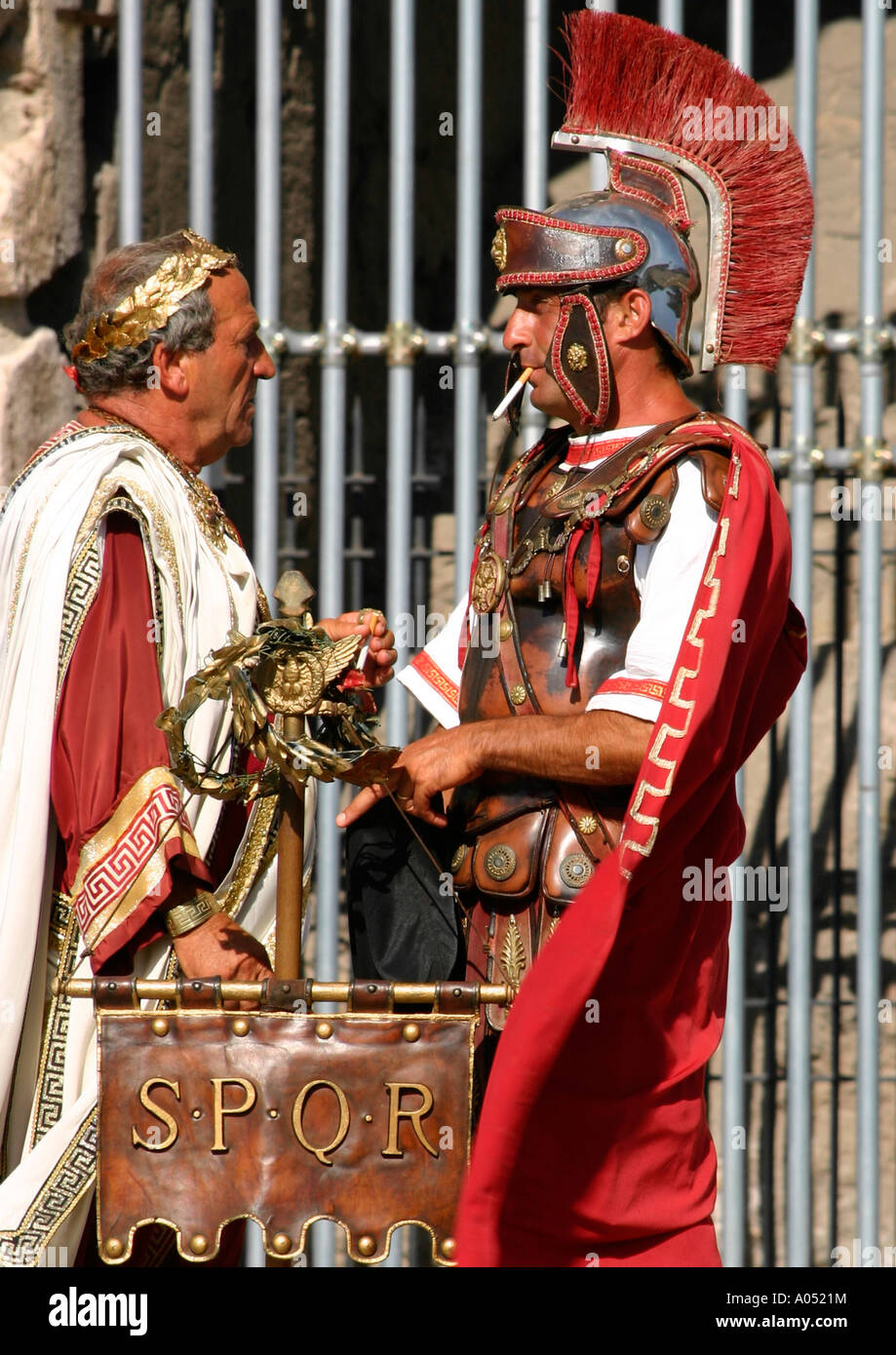 Roman Emperor and Centurion smoking cigarettes outside the Coliseum ...