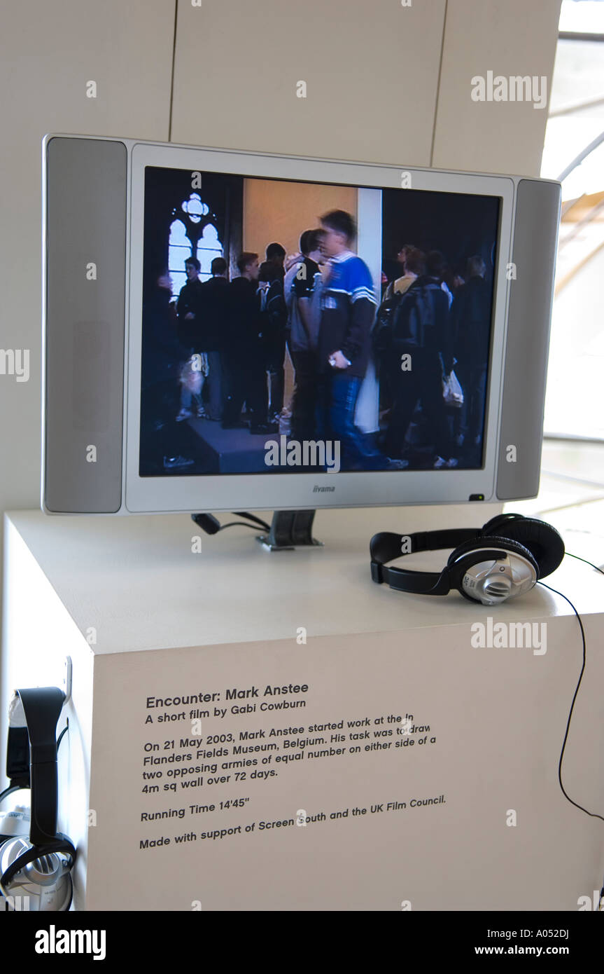 Video on screen of Mark Anstee's "Encounter" artwork Stock Photo - Alamy
