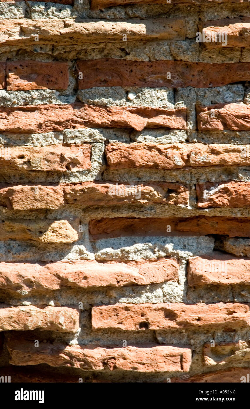 Terracotta brick and stone masonry wall detail, in the city of Ephesus ...