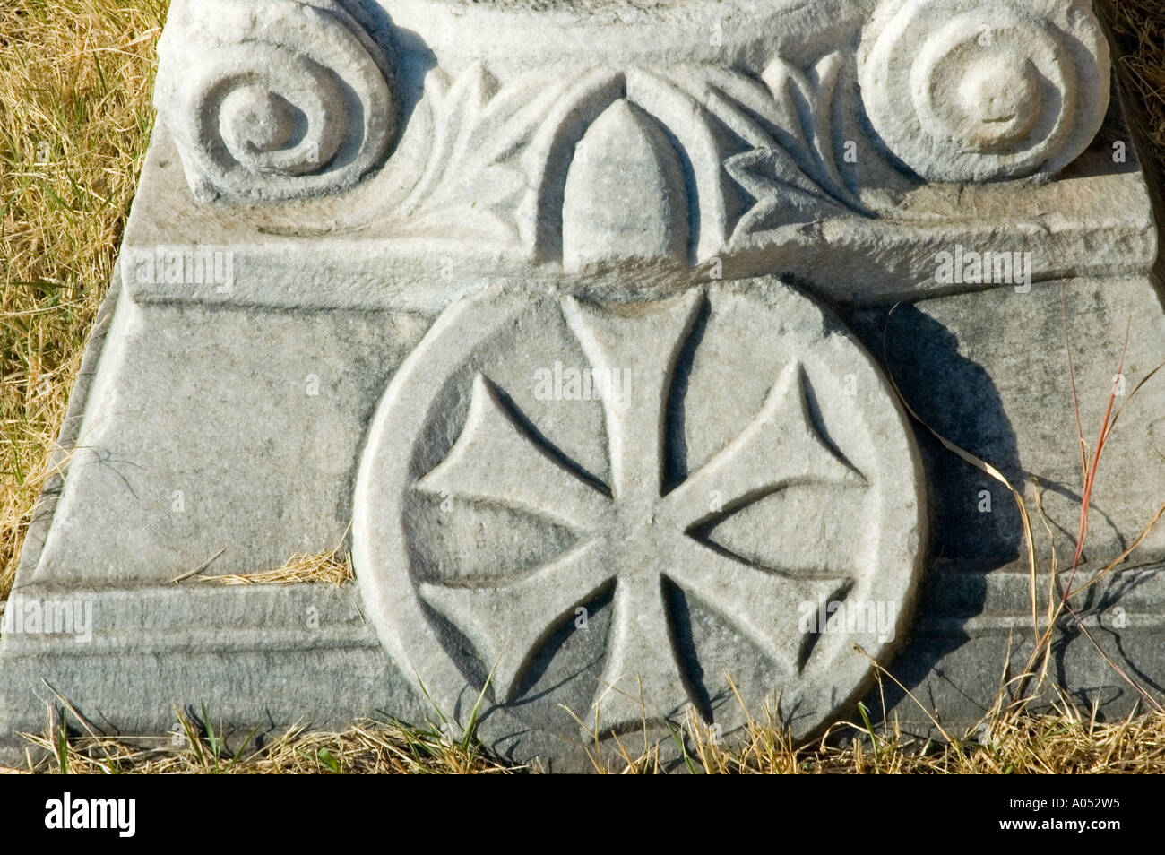 Upturned Ionic capital, depicting cross of Saint John, St Johns ...