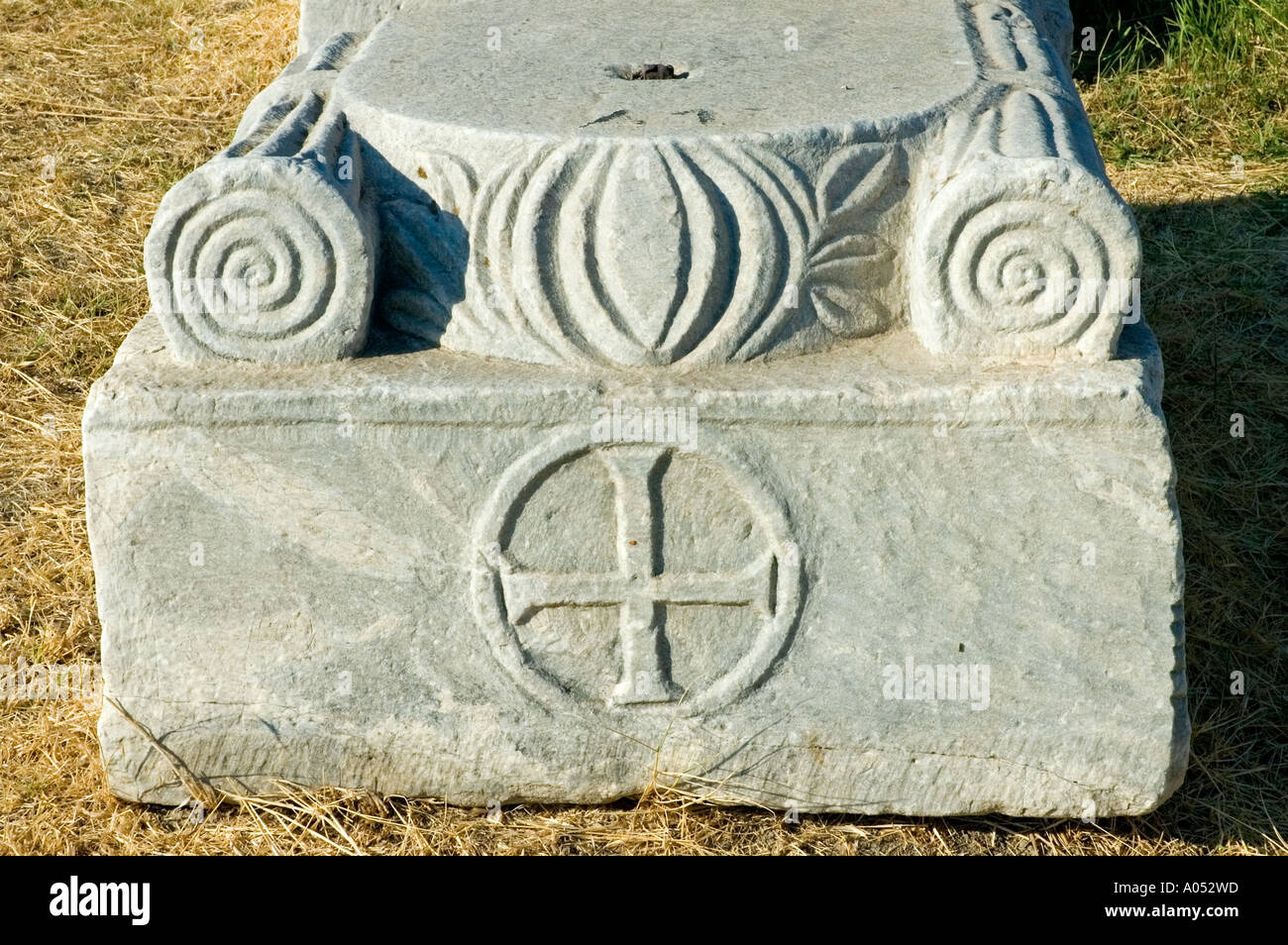 Upturned Ionic capital, depicting cross of Saint John, St Johns ...