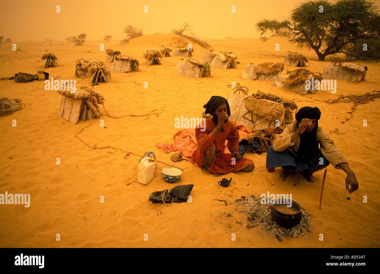 Salt Caravan camping in Great Sahara Mali, Africa Stock Photo - Alamy