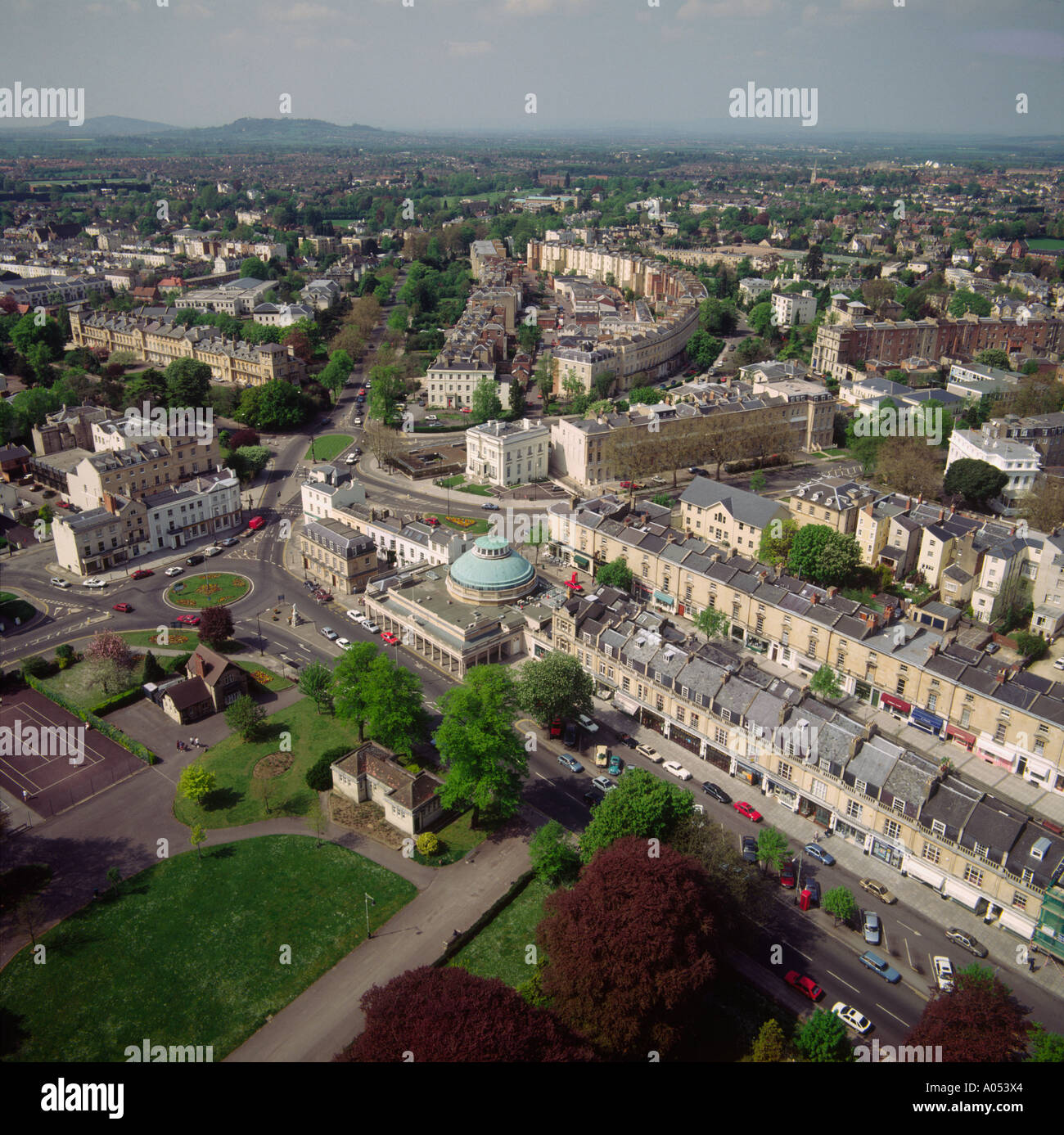 Elegant Regency buildings Montpelier district Cheltenham UK aerial view ...