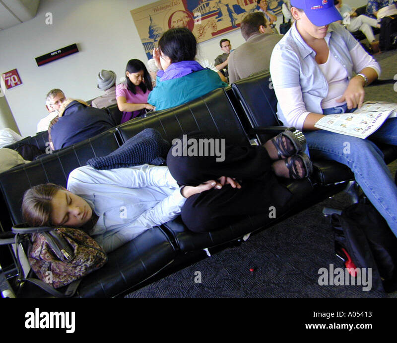 Passengers waiting for delayed flight at San Francisco California ...