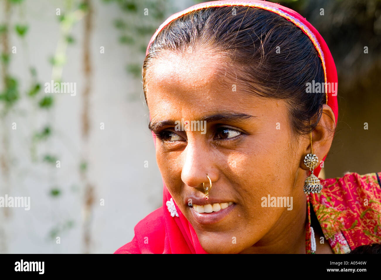 Beautiful red color woman native Hindu portrait from Bishnoi tribe ...