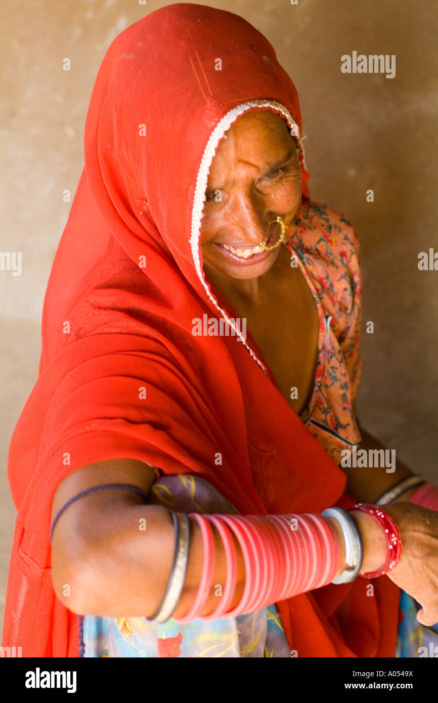 Beautiful red color woman native Hindu portrait from Bishnoi tribe ...