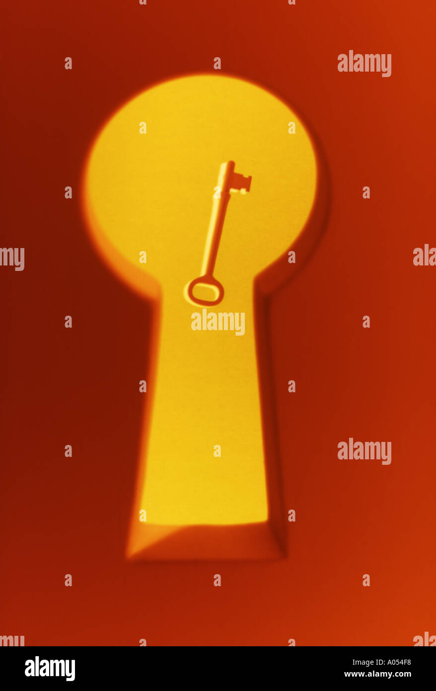 Old Fashioned Key Viewed Through Keyhole Orange Toned Negative Image ...