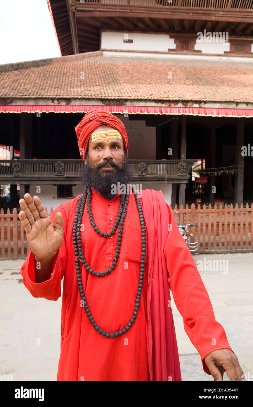 Religious Hindu costumed man in Durbar Square in center of village of ...