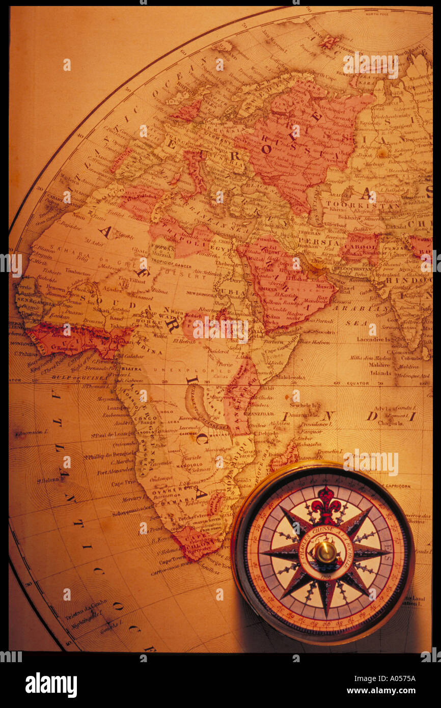 1860 world map & compass Stock Photo - Alamy