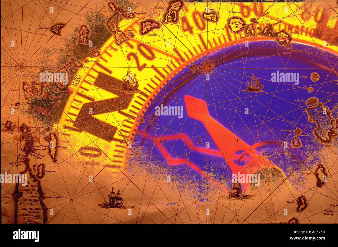 Compass merged old map hi-res stock photography and images - Alamy