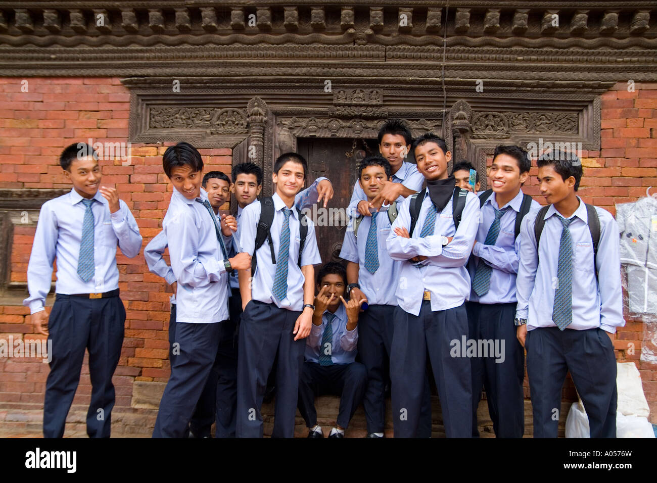 High school students in uniform from school in village of Bhaktapur a ...