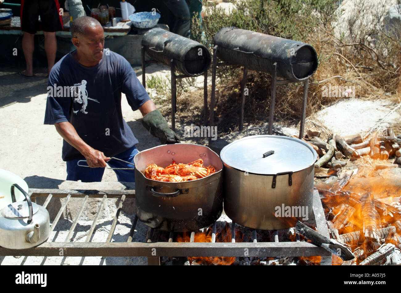 Beach restaurant chef cooking crayfish western cape South Africa RSA ...