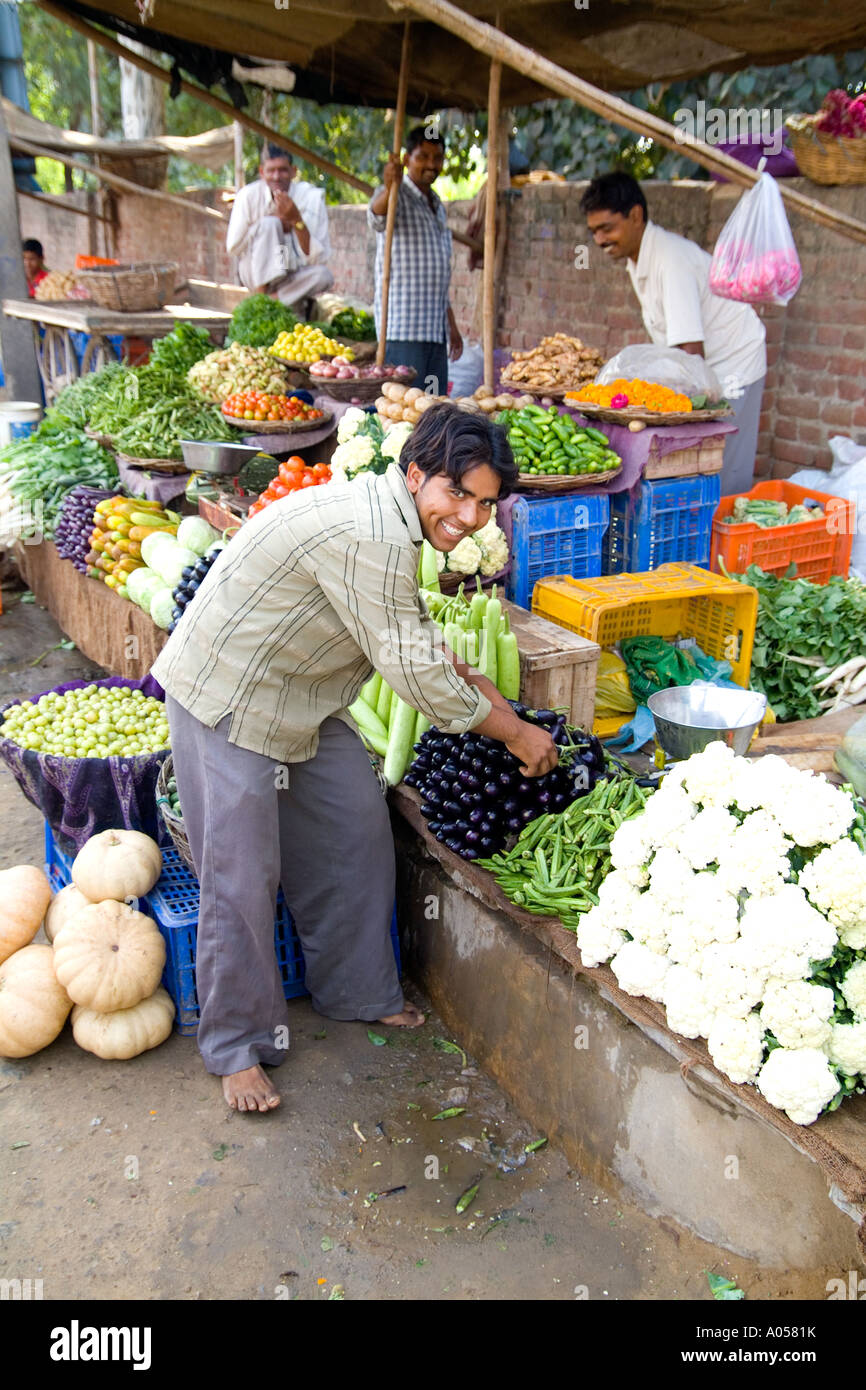 Vendor boy selling vegetables and fruit in small village of Shahpura in ...