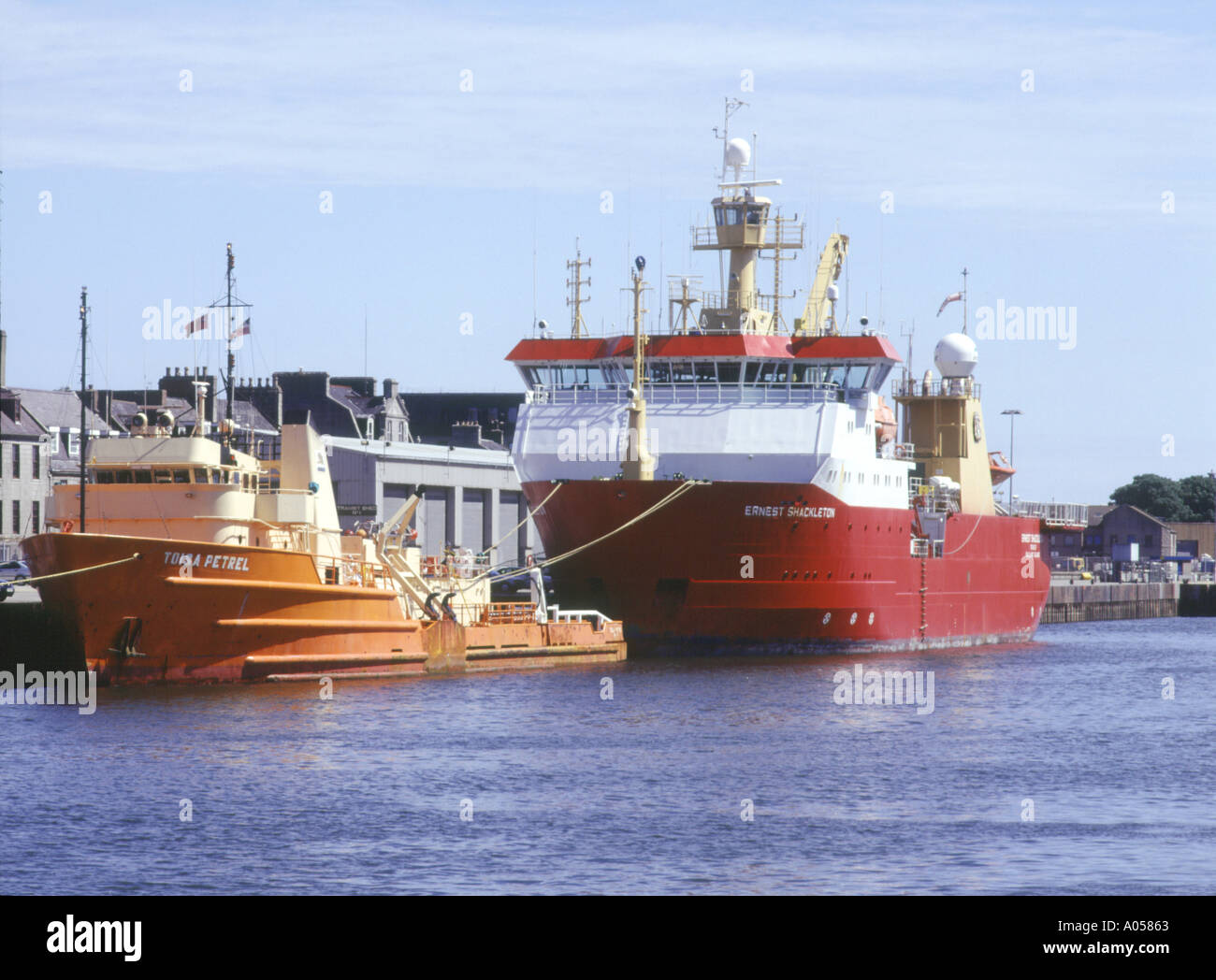 dh HARBOUR ABERDEEN Survery ship and Oil support ship at quayside ...
