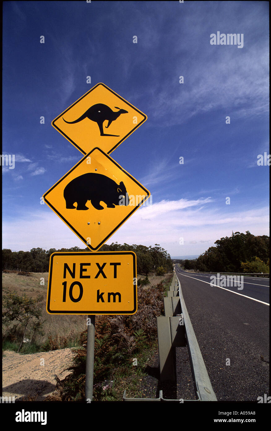 kangaroo wombat road warning sign, australia Stock Photo - Alamy