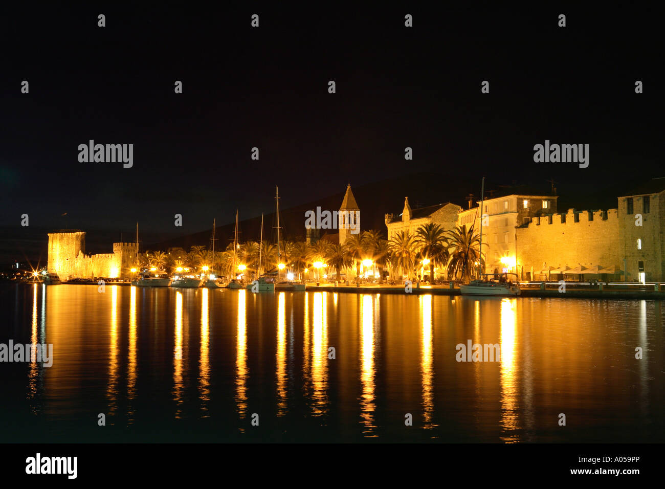Trogir waterfront at night Stock Photo - Alamy