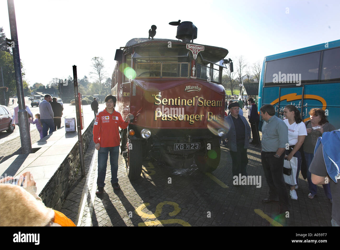 Sentinel Steam Passenger Bus driving around Bowness on Windermere Lake ...