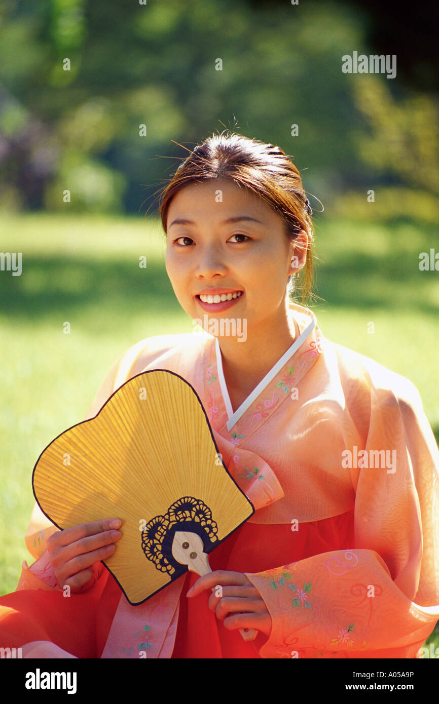 Woman In Traditional Costume, Hambok Stock Photo - Alamy
