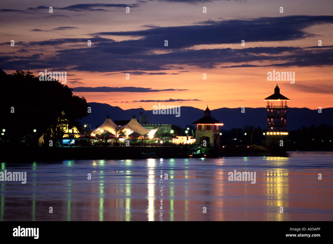 Sarawak, Kuching At Night Stock Photo - Alamy