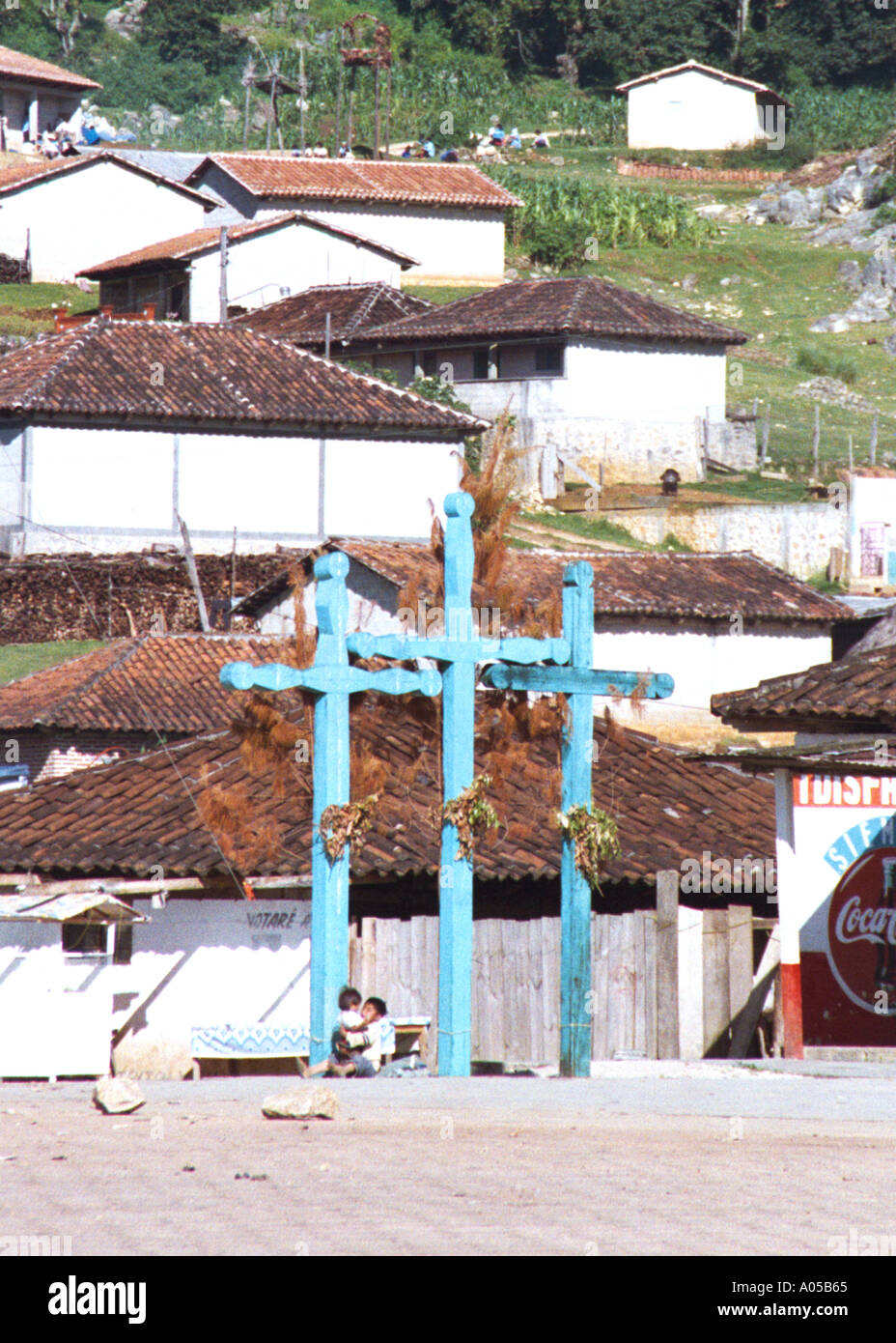 The three crosses representing the trinity stand in the square in San ...