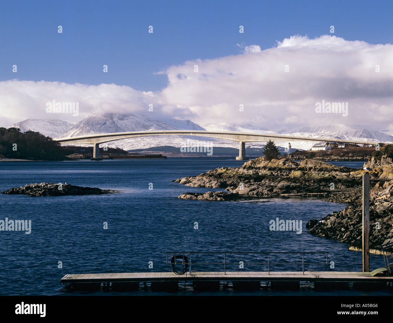 Isle of Skye bridge across Kyle Akin lock in winter. Kyle of Lochalsh ...
