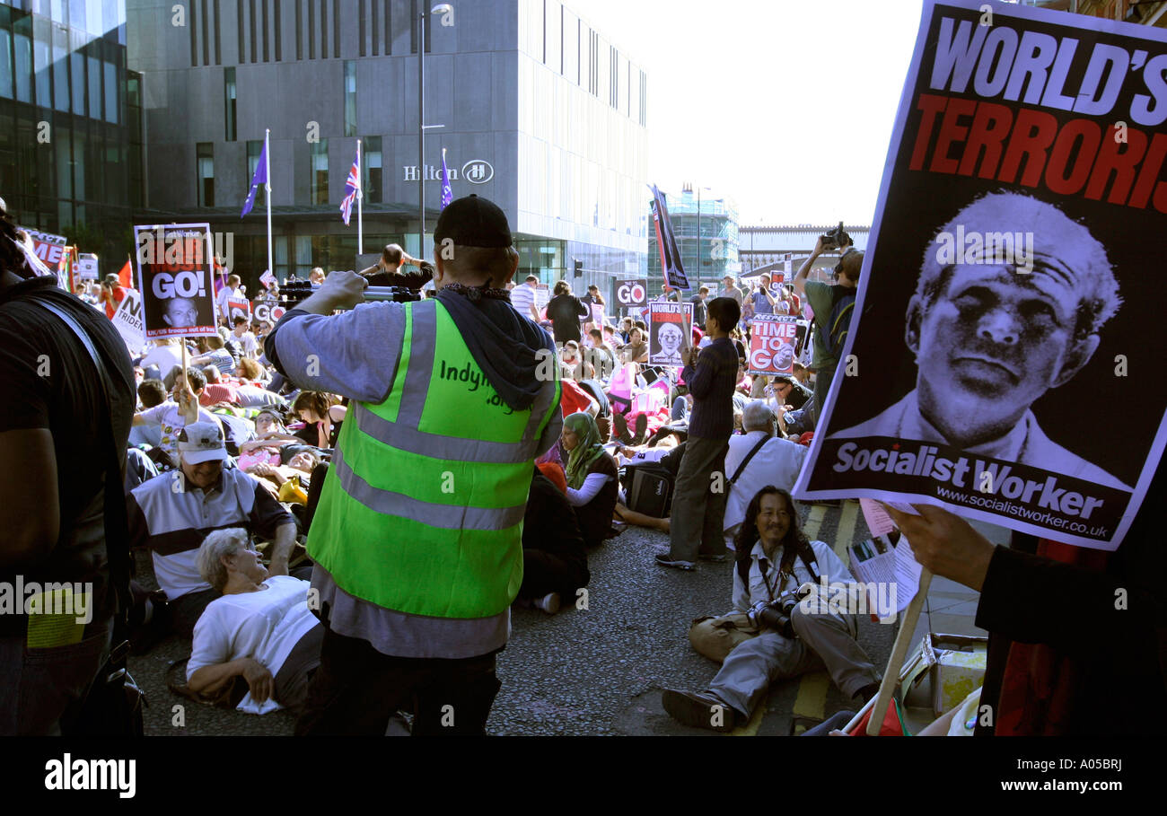 Sit-in, Protest march, Manchester 2006, UK Stock Photo - Alamy