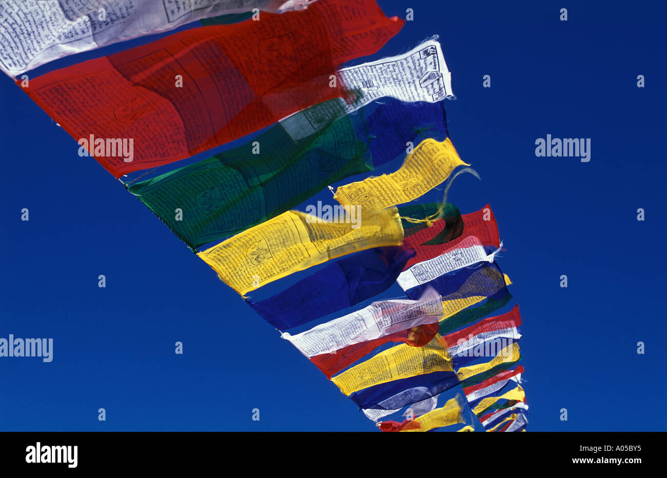 Prayer flags in wind Stock Photo - Alamy
