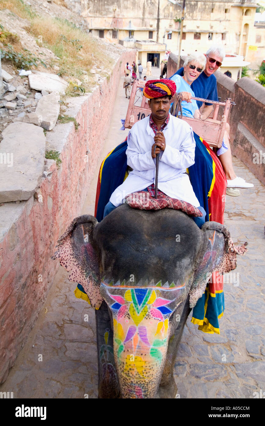 Colorful elephant rides at Amber Fort in Rajasthan Jaipur India Stock ...