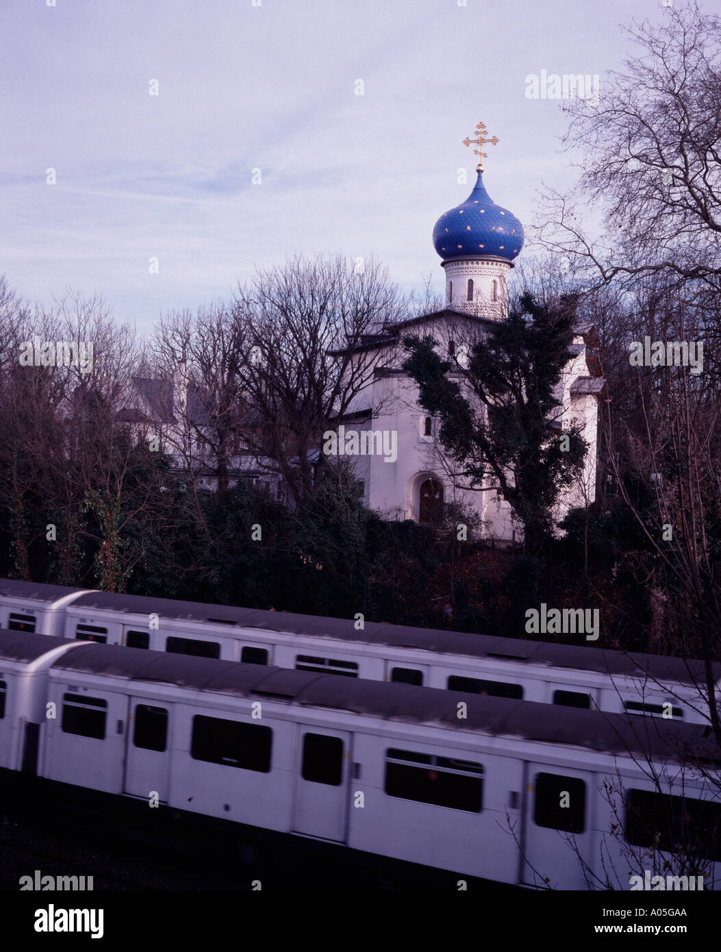 Russian Orthodox Cathedral and tube trains Chiswick west London UK ...