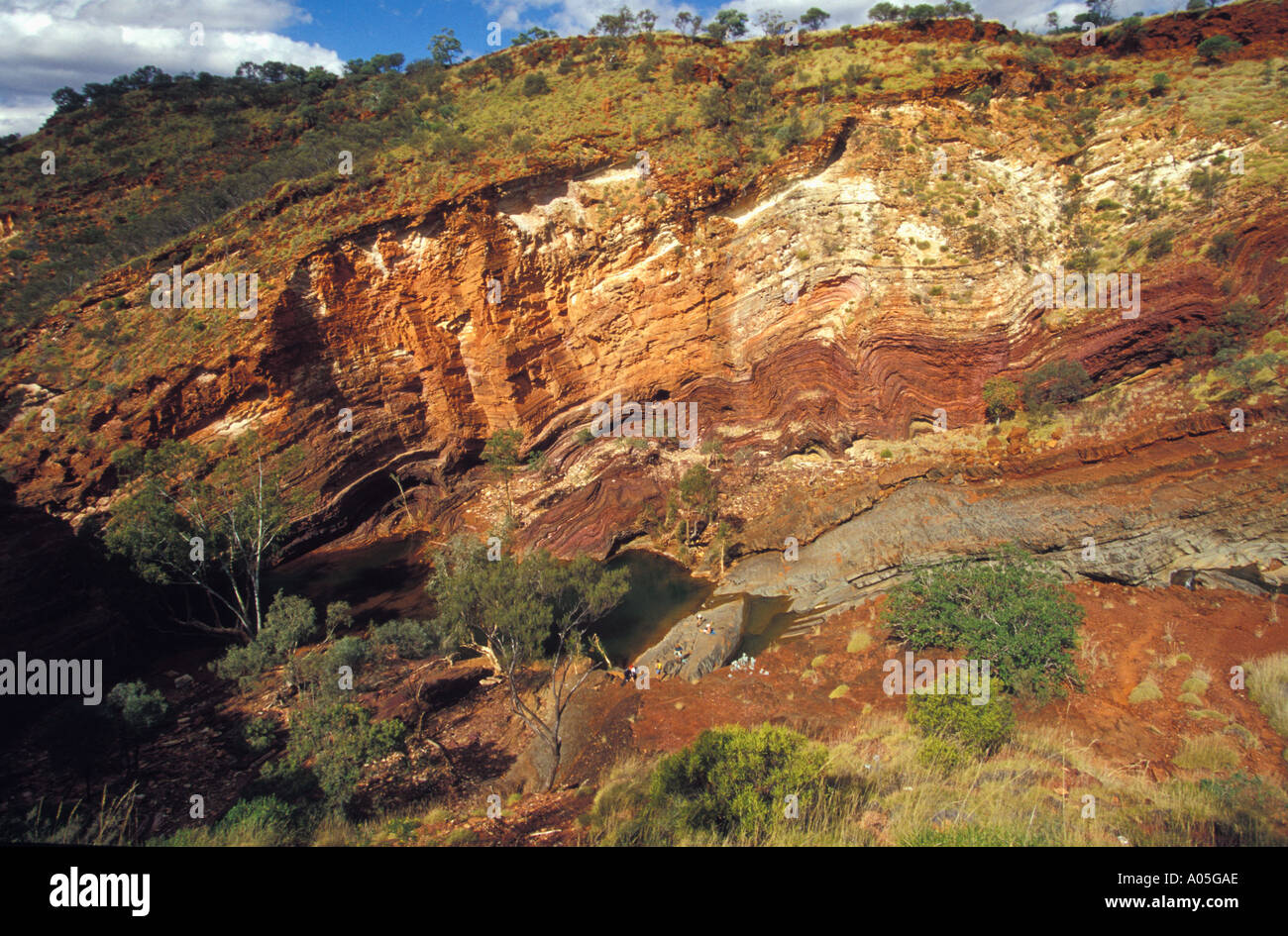 Steep gorge in Pilbarra region where the strata reveals its history a ...
